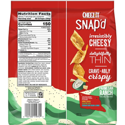 Cheez-It Snapd Cheesy Baked Snacks Parmesan Ranch Made with Real Cheese ...