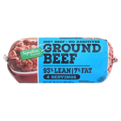 Signature Farms Ground Beef 93% Lean 7% Fat 1 Lb Chub - 1 LB - Andronico's