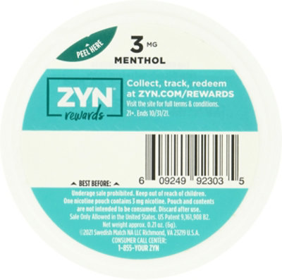 Zyn Menthol 3mg - 15-.21 OZ - Andronico's