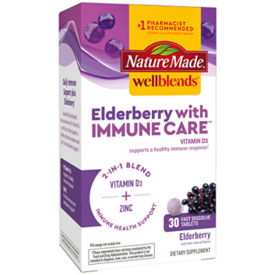Nature Made Wellblends Elderberry with ImmuneCare Fast Dissolve Tablets ...