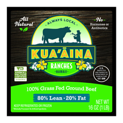 Kuaaina Ranches Ground Beef Brick 80/10 Grass Fed - 16 OZ - Albertsons