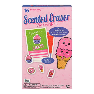 Mel Strwbry Eraser Val Cards - 16 CT - safeway