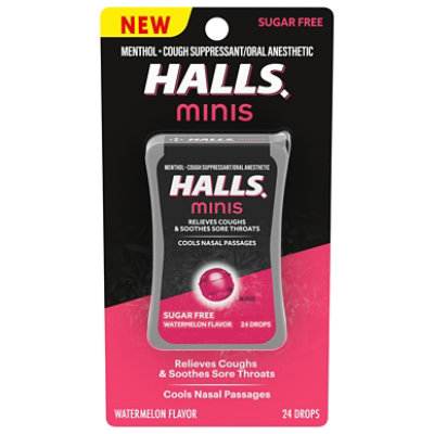 Halls Minis Watermelon Sugar Free Cough Srops - 24 Count - safeway