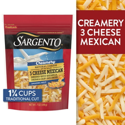Sargento Creamery Shredded 3 Cheese Mexican Blend Cheese - 7.29 Oz ...