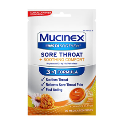 Mucinex InstaSoothe Honey And Echinacea Sore Throat Plus Cough Relief ...