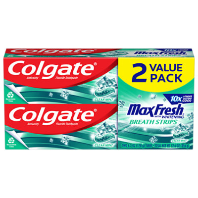 Colgate Max Fresh Toothpaste with Mini Breath Strips Clean Mint 2 Pack ...