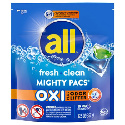 All 5-in-1 Mighty Pacs Detergent With Oxi Plus Odor Lifter, Fresh Clean ...