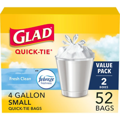 Glad OdorShield Small Quick Tie Trash Bags 4 Gallon Fresh Clean Scent 52 Count shaws