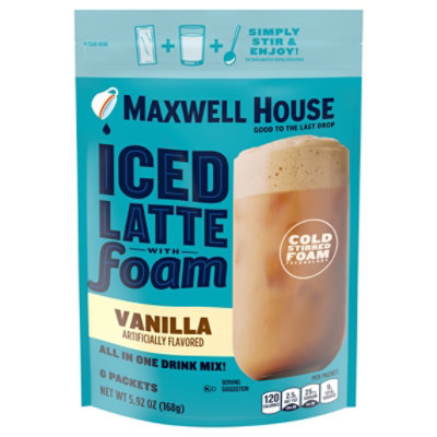 Maxwell House Iced Vanilla Latte with Foam Instant Coffee Drink Mix - 6 ...