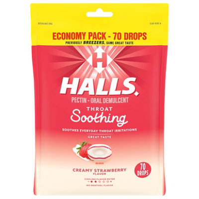 Halls Throat Soothing Creamy Strawberry - 70 Count - safeway