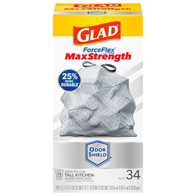 Glad Forceflex Maxstrength Grab Zone Drawstring Odor Shield 13 Gallon ...