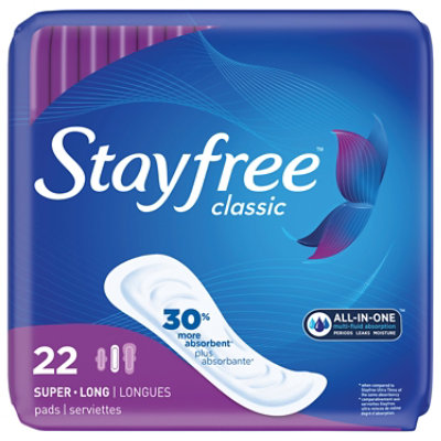 Stayfree Classic Super Long No Wings - 22 Count - safeway