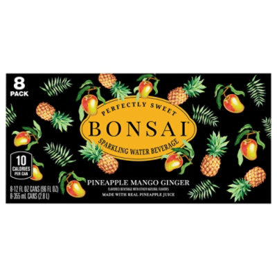 Bonsai Mango Pineapple Ginger Sweetened Sparkling Water Cans - 8 - 12 Fl. Oz. - jewelosco
