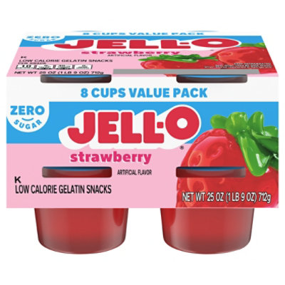 Jell-o Strawberry Artificially Flavored Zero Sugar Cups, 8 Count - 25 ...