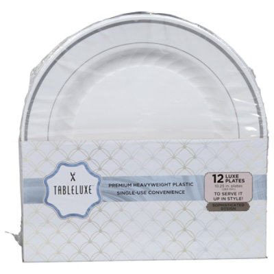 10in White/silver Rnd Plates - 12 CT - safeway