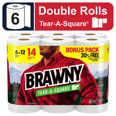 Brawny Tear-a-square Paper Towels 6 Double Rolls Bonus Pack - 6 RL - vons