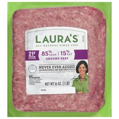 Lauras Natural Ground Beef 85/15 - 16 OZ - safeway