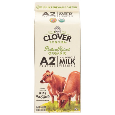 Clover Sonoma Pasture Raised Organic Milk A2 , Half Gallon, 64fz - HG ...